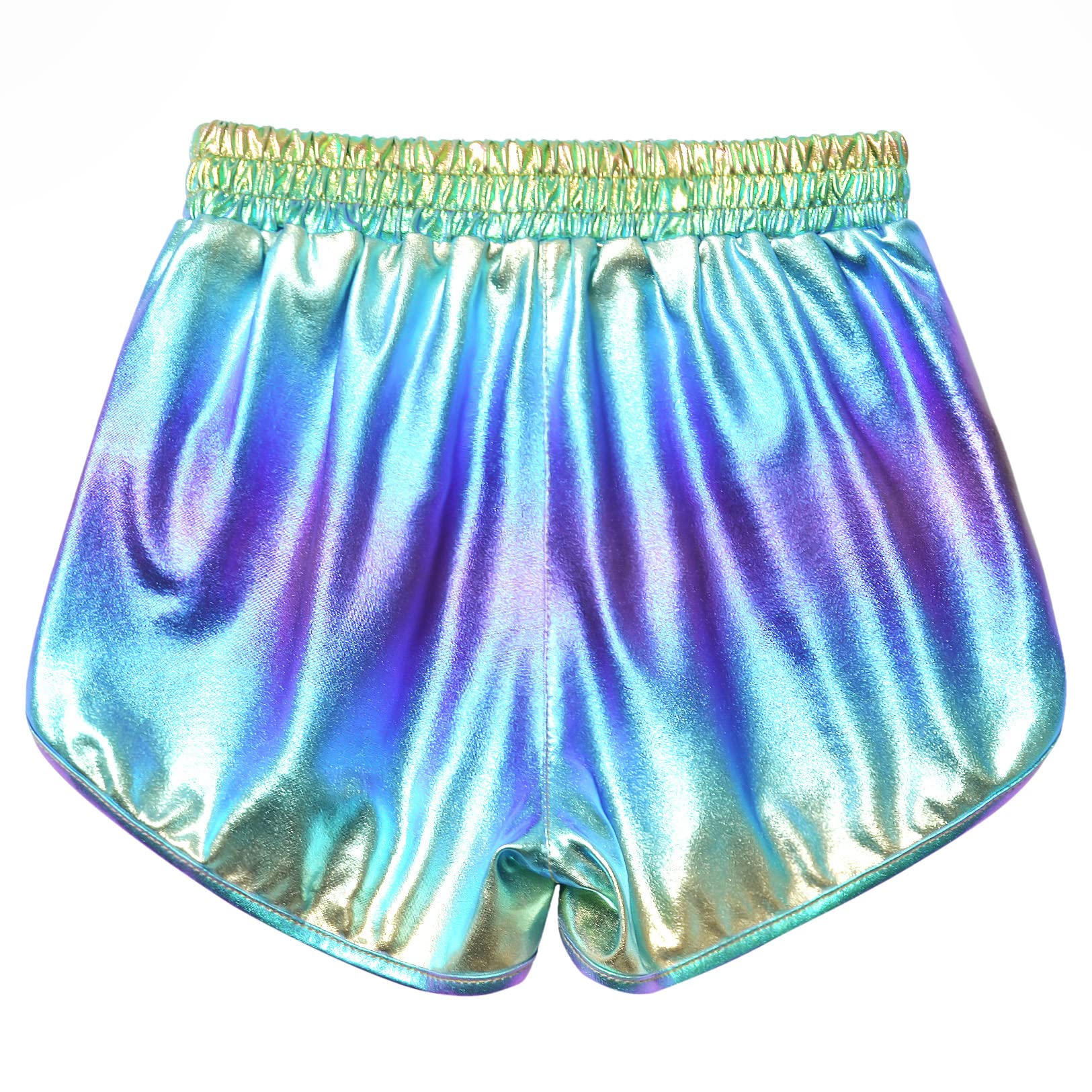 Metallic Shorts for Big Girls Dance Shorts Shiny Hot Pants 12 13 Rainbow with Sunglass