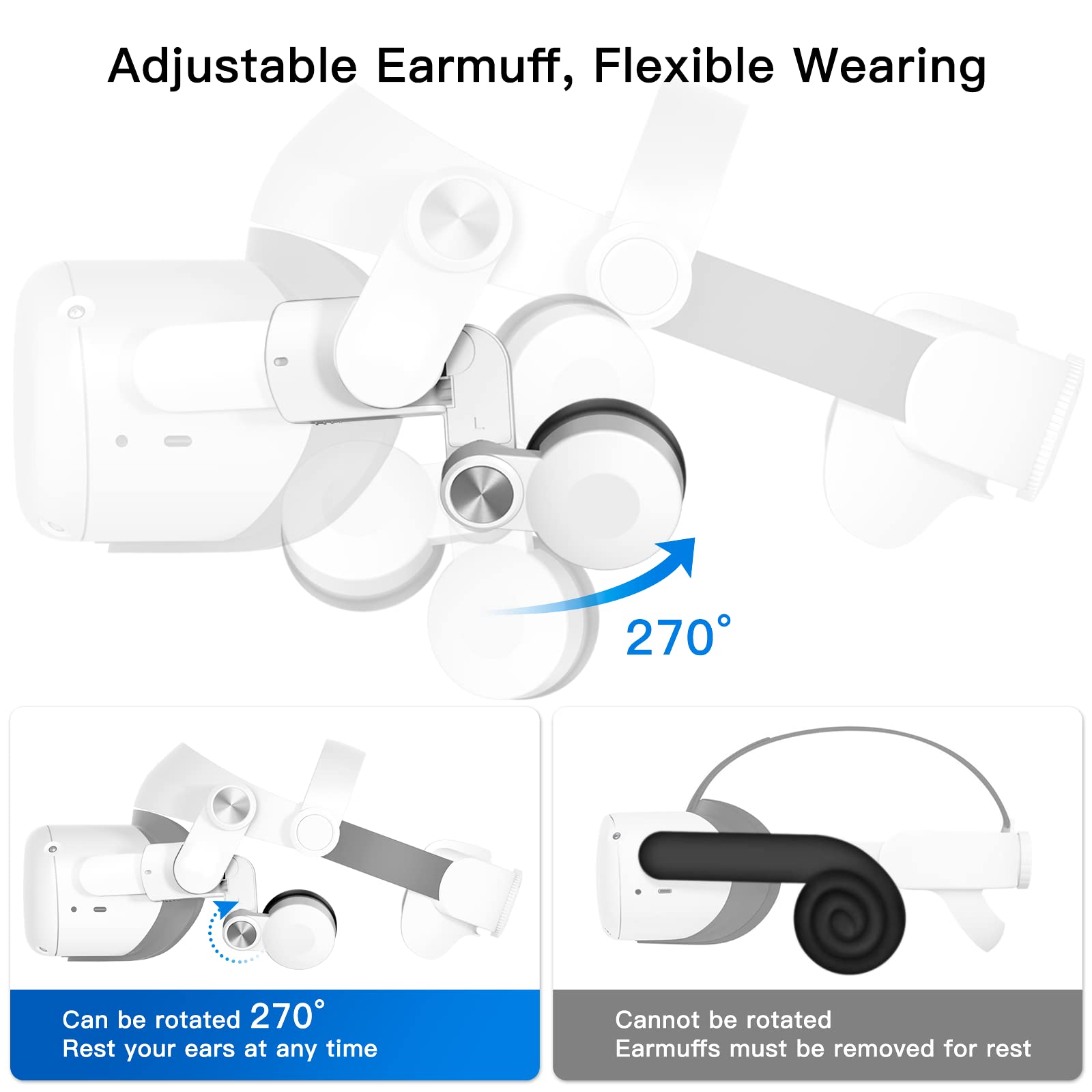 METORY Adjustable Ear Muffs for Oculus Quest 2, Enhance Sound Effect, Oculus Quest 2 Accessories, Compatible with METORY Head Strap/Elite Strap/Original Strap