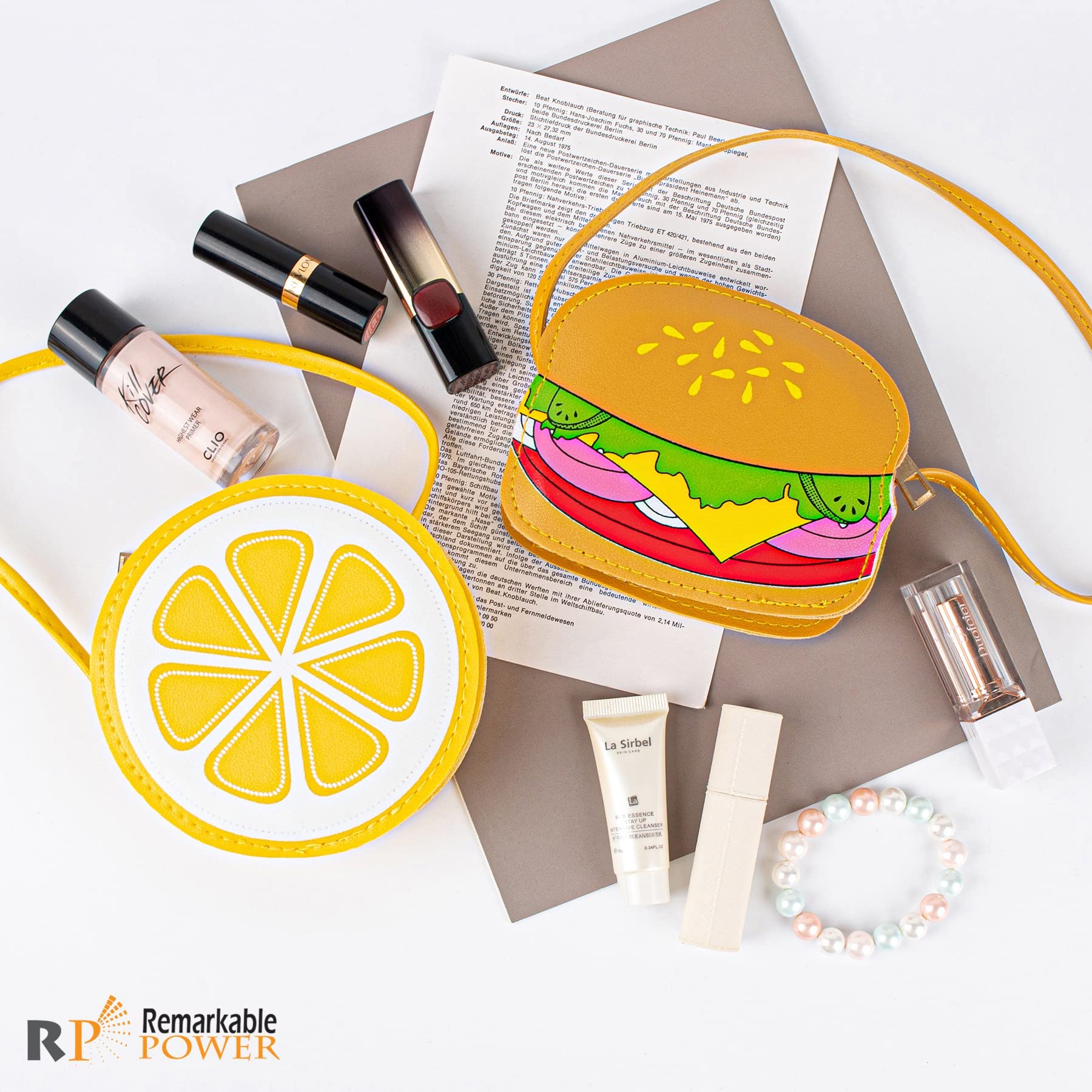 RP Remarkable Power, 2 Pack Fruit Lemon Cross Body Bag Cute Hamburger Bags for Women Girls