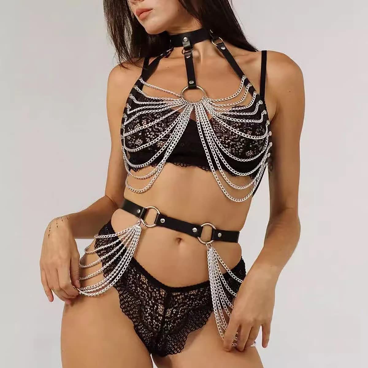 Punk Leather Body Chains Harness for women Goth Accessories Black Chest Harness Adjustable Party Body Accessories