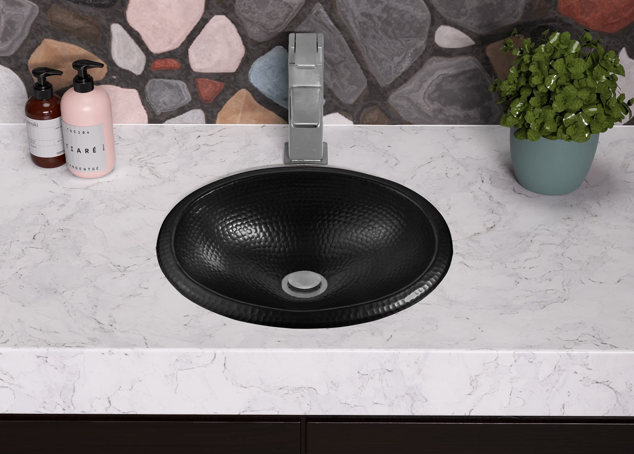 Monarch Abode 19103 Matte Black Hand Hammered Oval Drop-in Bathroom Vanity Sink (17 inches)