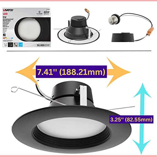 Satco (8 Pack) Led Color Selectable Downlight Retrofits, Part Number S11835, 9 Watt; 5 Inch - 6 Inch; Cct Selectable; 120 Volts; Dimmable; Black Finish for Industrial and Commercial Use