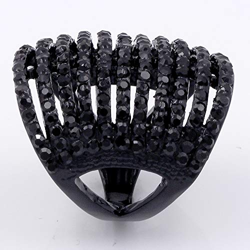 Lavencious 11 Rows Ring Fashion Crystal Cocktail Wedding Party Jewelry for women (Jet Black, 9)