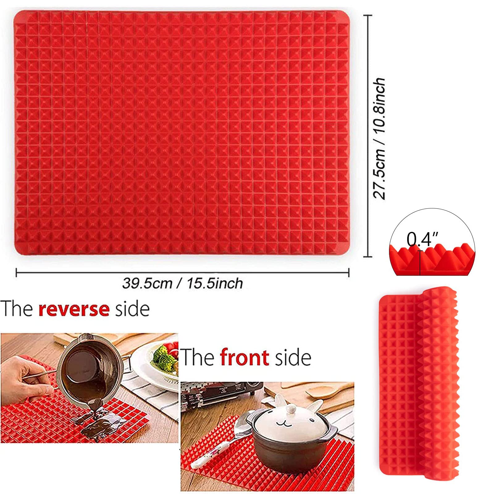 ShangPinFeiLi Silicone Baking Mat Pyramid Sheets Cooking Pan 16"x11" 2 Pack-Red,Best Healthy Fat Reducing Nonstick Cooking Mat for Baking Mat with Grid for Oven Grilling BBQ, Baking and Roasting