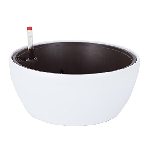Vencer 11 Inch Plastic Round Self Watering Planter,Water Indicator,Modern Decorative Planter Pot for All House Plants Flowers, Herbs, Vegetables, Tropical,White,VF-048