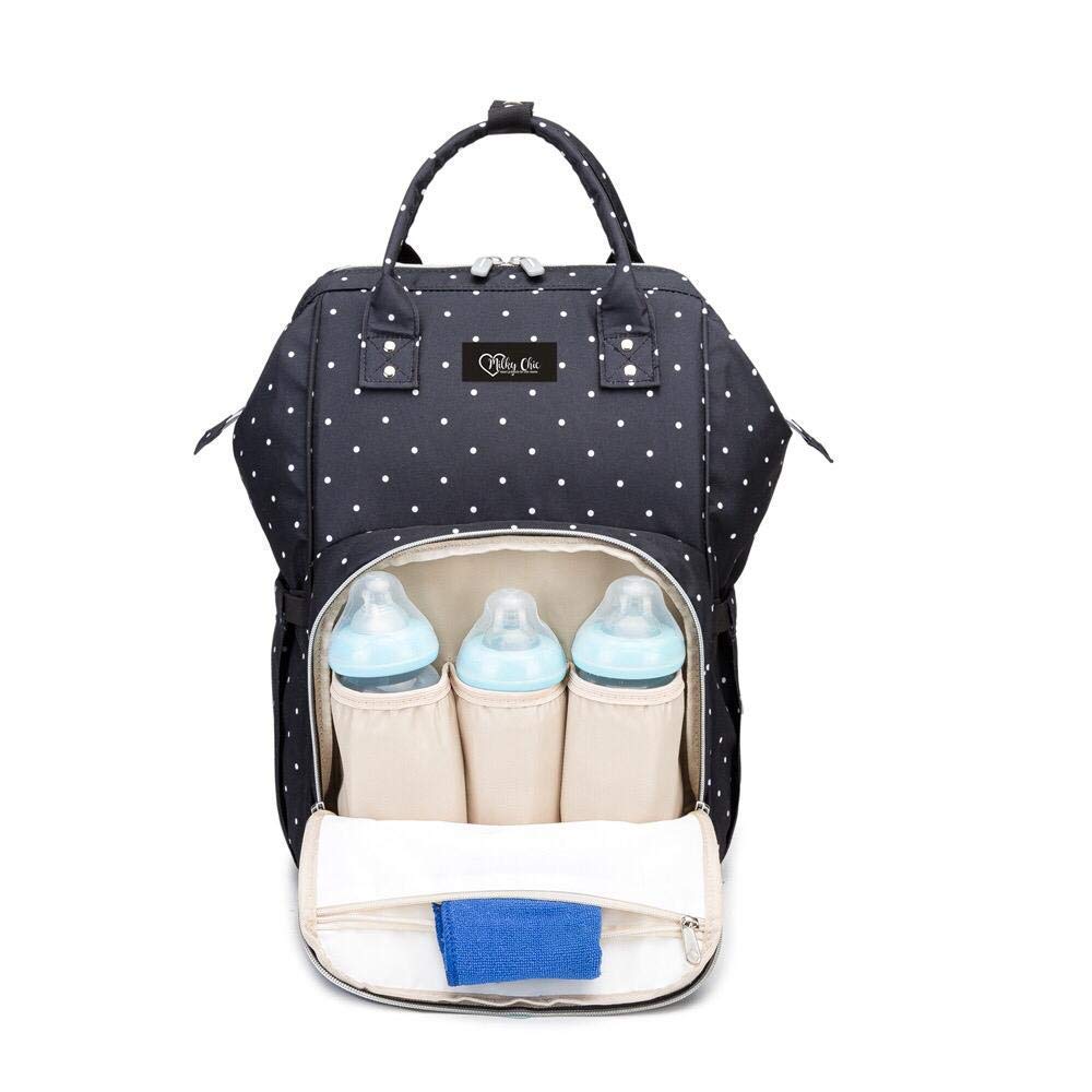 Milky Chic Mommy Diaper Bag- Waterproof USB Charging Port Stroller Straps Changing Pad (Dots)