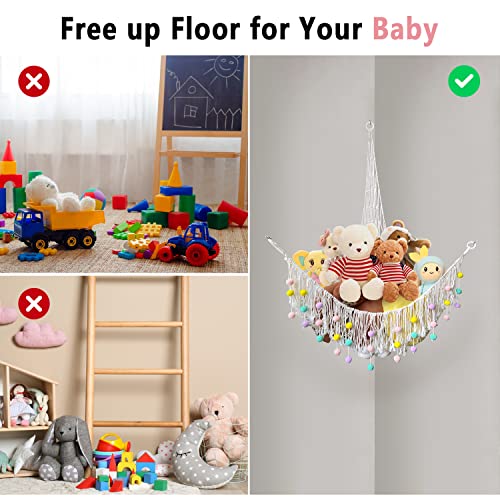 Stuffed Animal Net or Hammock,Boho Macrame Toy Hammock with Colorful Tassels,Hammock for Stuffed Animals,Teddy Bear Hammock for Nursery Play Room Kids Bedroom Kids Room Animal Storage