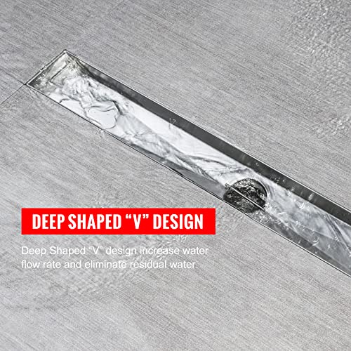 SaniteModar Linear Shower Drain, High Water Flow Removable Grate Shower Drain 24 inch, Brushed 304 Stainless Steel Linear Drain with Hair Strainer, Adjustable Leveling Feet