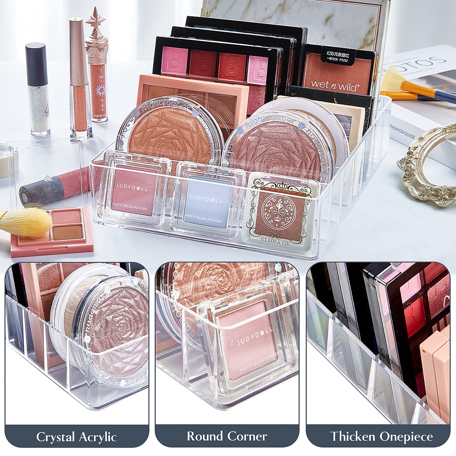 TUZAZO Eyeshadow Palette Makeup Organizer 7-Section, Lipstick Holder 12-Grid, Set of 2 Divided Vanity Organize Holders for Drawer and Bathroom Counte Modern Cosmetics Storage