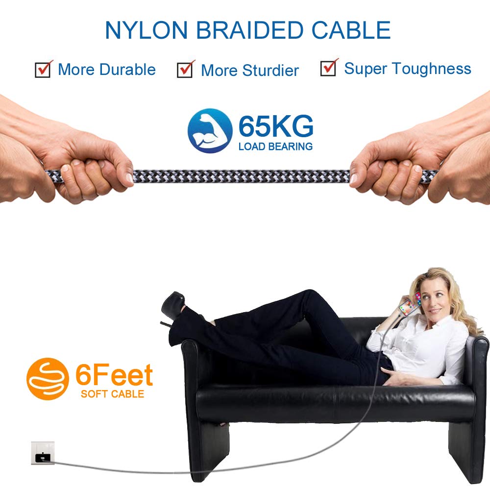 JAHMAI iPhone Charger, Nylon Braided Lightning Cable [MFi Certified] 3Pack 6ft Fast Charging High Speed Data Sync Phone Cord Compatible with iPhone 14 13 12 11 Pro XS MAX XR XS X 8 7 Plus SE iPad