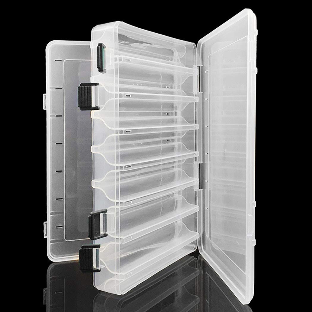 Lonkiktik 12/16 Fishing Tackle Box Organizer Double Sided Lure Boxes Bait Storage Case Plastic Accessory Container 10.8 x 7.1 x 1.8 Inch Clear