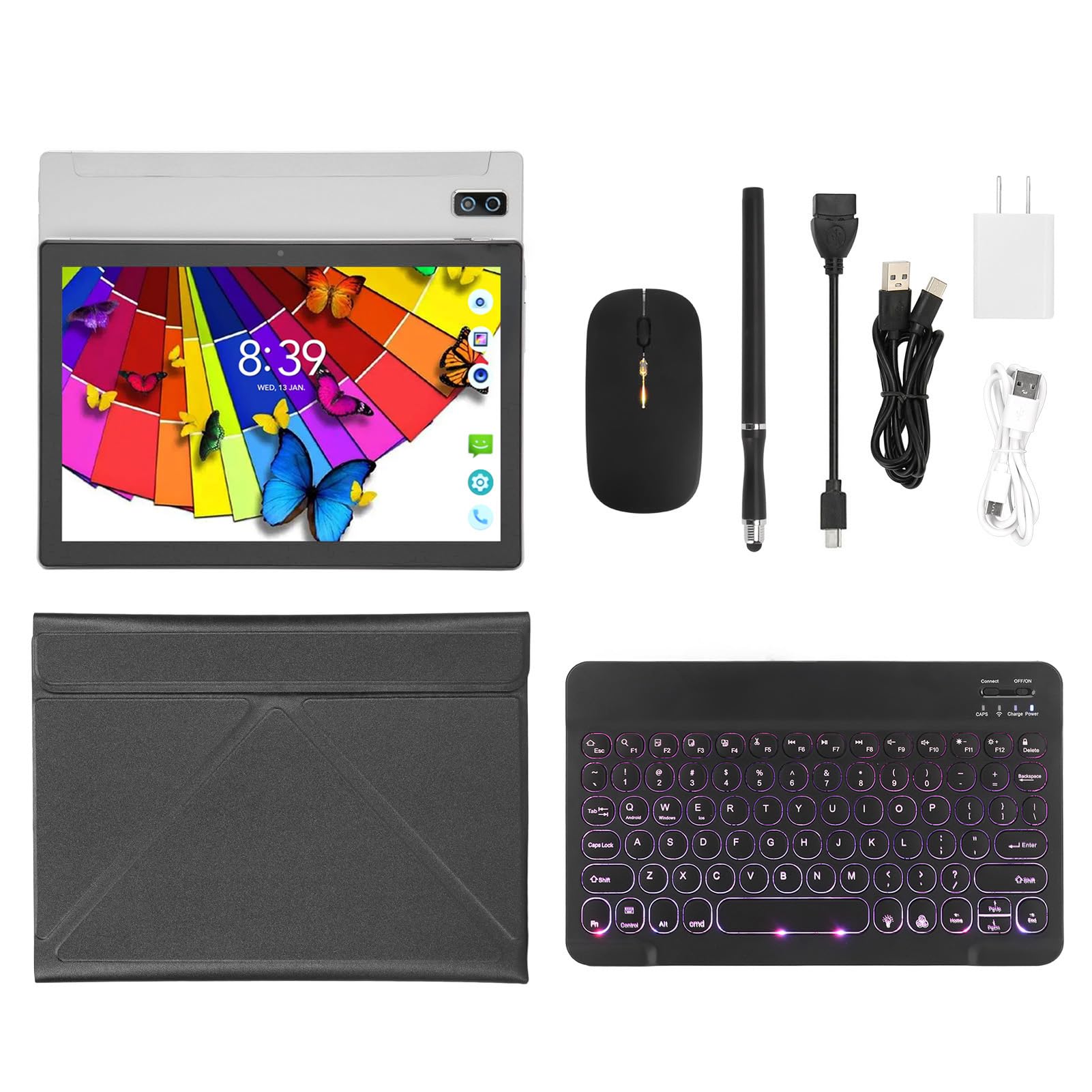 MAVIS LAVEN Gaming Tablet, 8GB RAM 128GB ROM 10in FHD IPS 8800mAh Octa Core HD Tablet 3 Card Slots with Keyboard Mouse for Family (Silver)