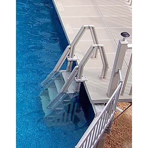 Vinyl Works Deluxe Adjustable 24 Inch in Pool Step Ladder Entry System for Above Ground Swimming Pools with 2 Rails and Non-Slip Surface, White