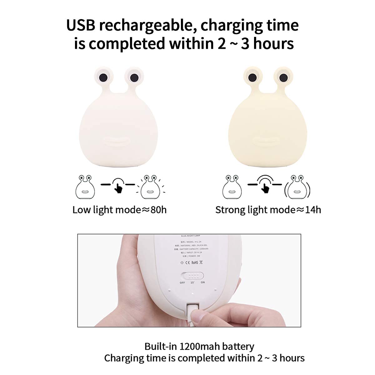 MUID Original Authentic Slug Night Light with Touch Sensor for Bedroom, Nursery Squishy Silicone Soft Night Light for Breastfeeding, Cute Animal Bedside Lamp for Baby Kids Teens