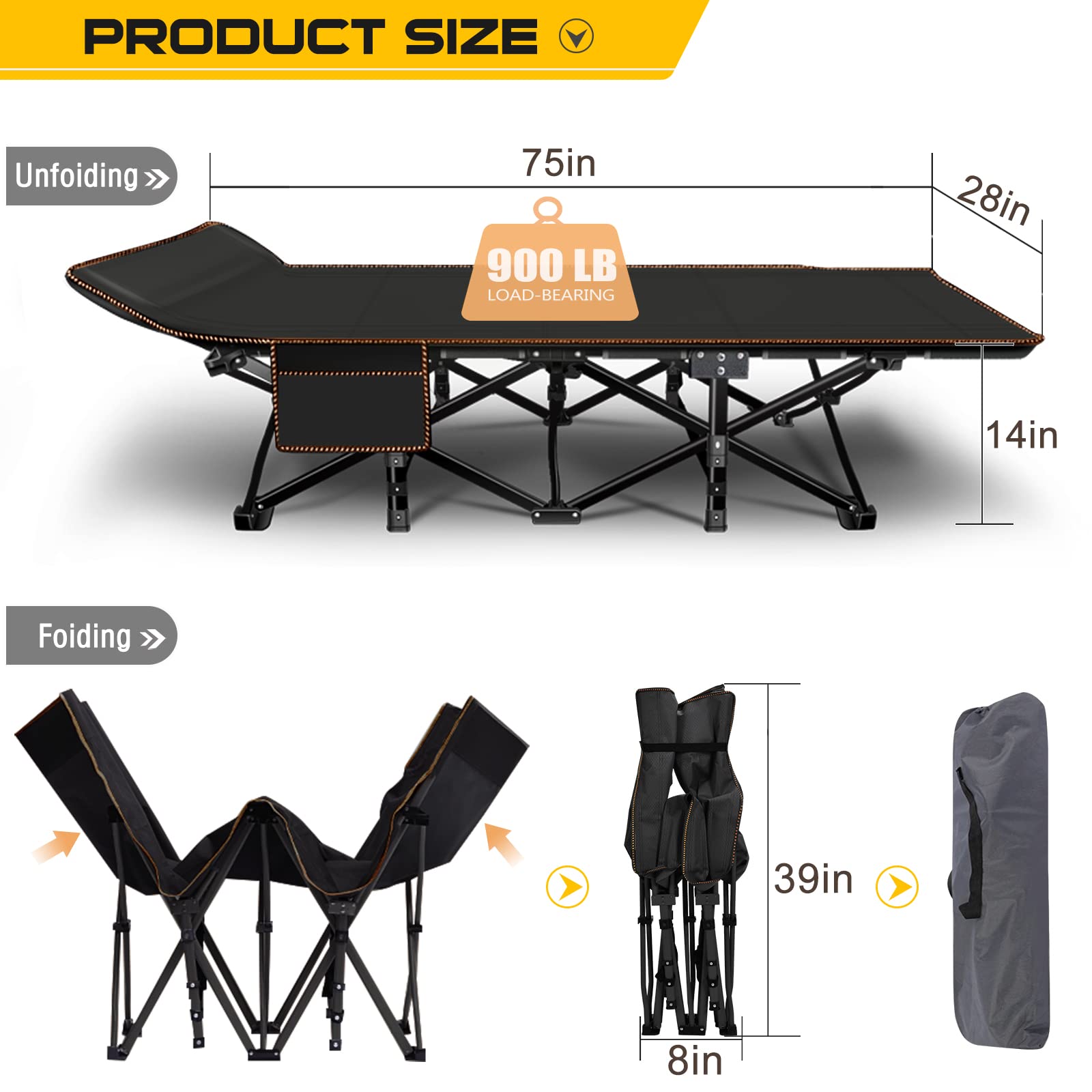 NAIZEA Folding Camping Cots for Adults Heavy Duty Cot with Mattress, Portable Sleeping Cot Folding Outdoor Bed with Carry Bag, Folding Camping Bed Guest Bed Military Cot Tent Cot for Indoor & Outdoor