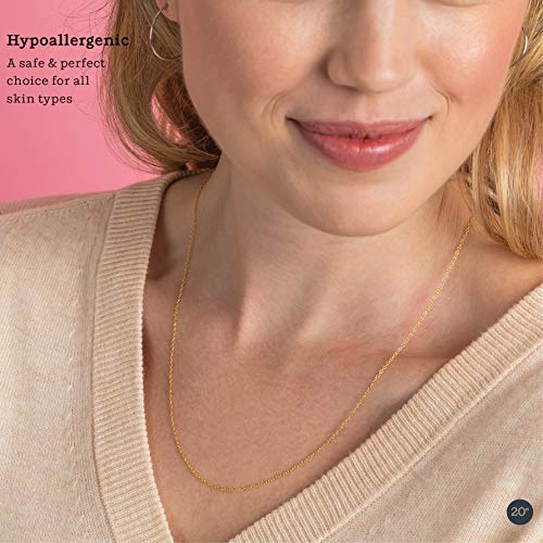 KEZEF 18Kt Gold Chain Necklace for Women, 1.3mm Silver Cable Chain, 16 Inch, with Spring-Ring Clasp, Italian Made