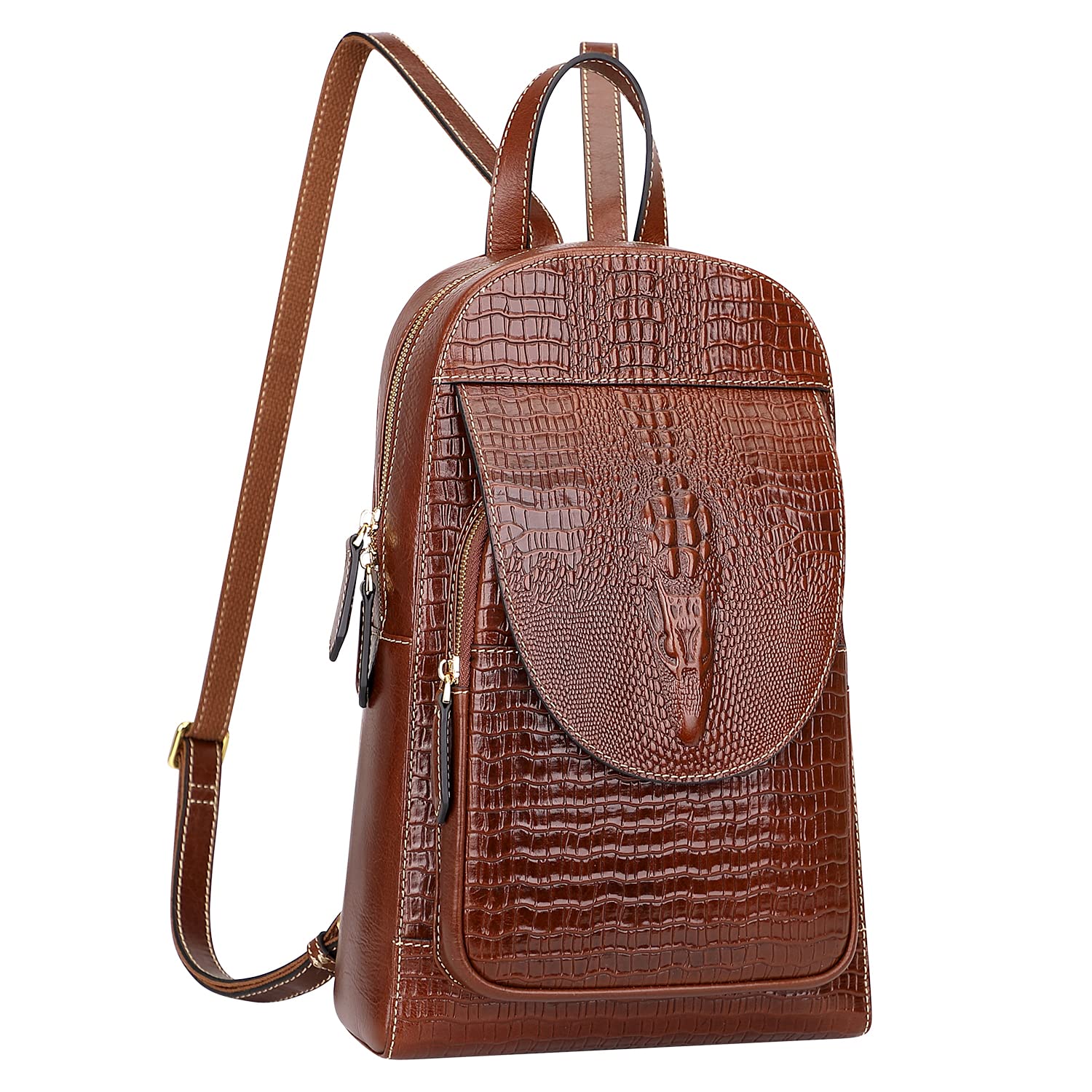 PIJUSHI Womens Genuine Leather Backpack Purse for Women Crocodile Leather Backpack (66512 Brown)