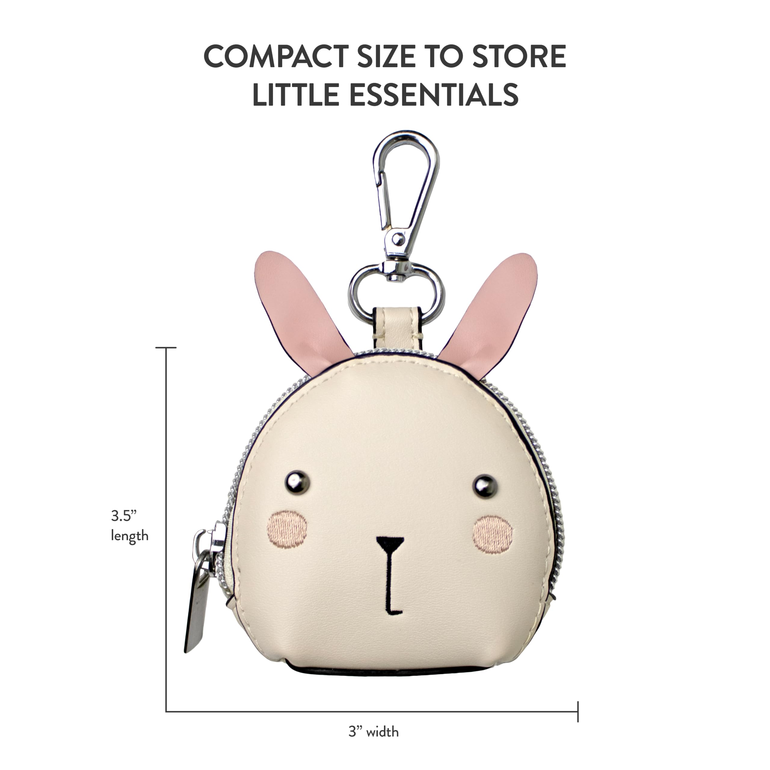 TWELVElittle Rabbit Pouch, Pacifier Holder for Diaper Bags. Vegan Leather Pouch Charm. Easily Clips on to a Diaper Bag