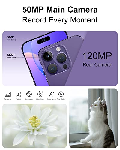 WV LeisureMaster Unlocked Cell Phone for Android 11 - Ultra 5G Smartphone - Sleek Design with Built-in Computer, 6.8-inch HD+ Screen, Face Recognition, and Powerful Cameras(Purple)