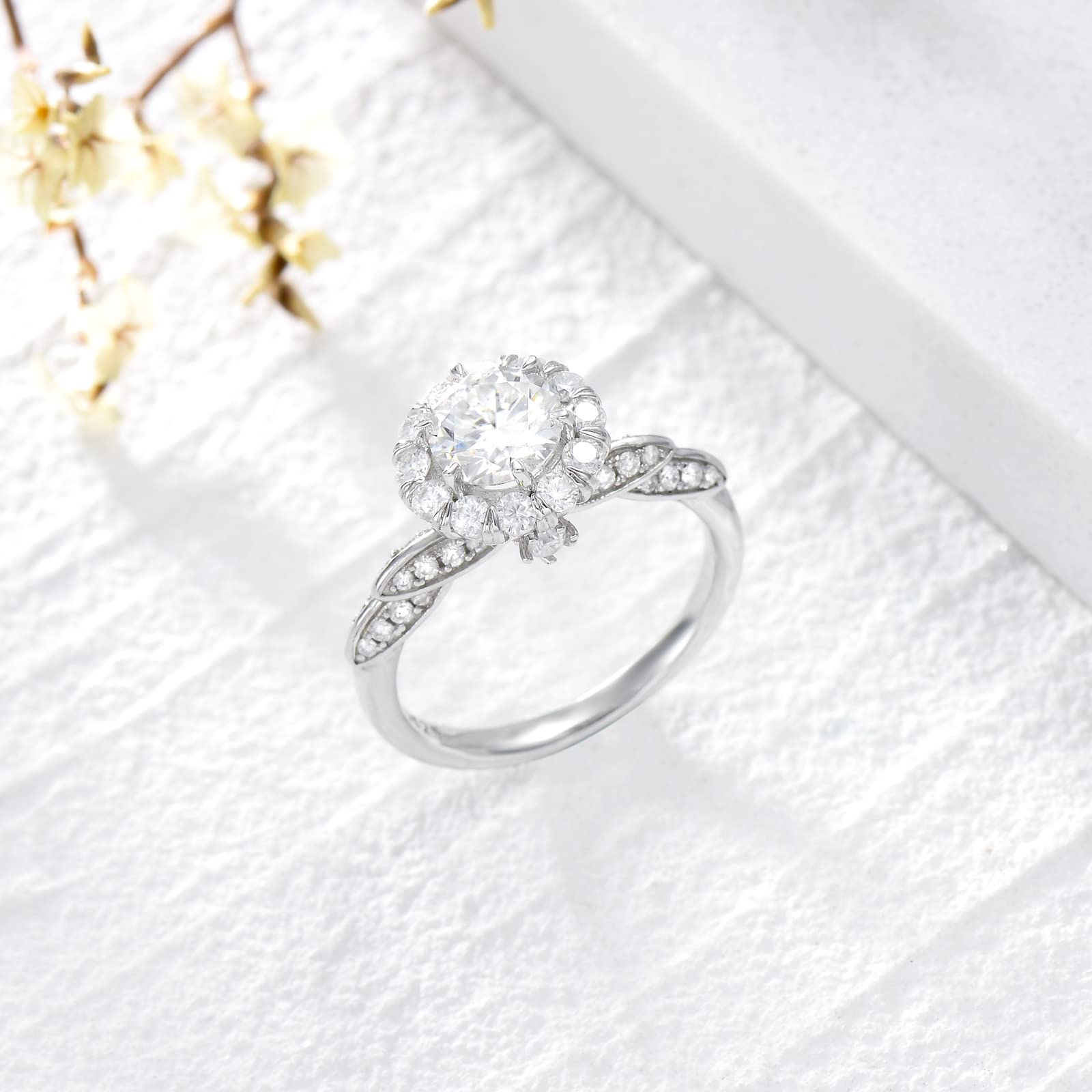 Molioaki 1.25 Carat (ctw) moissanite engagement rings for women Platinum Plated Silver moissanite rings- 9.5
