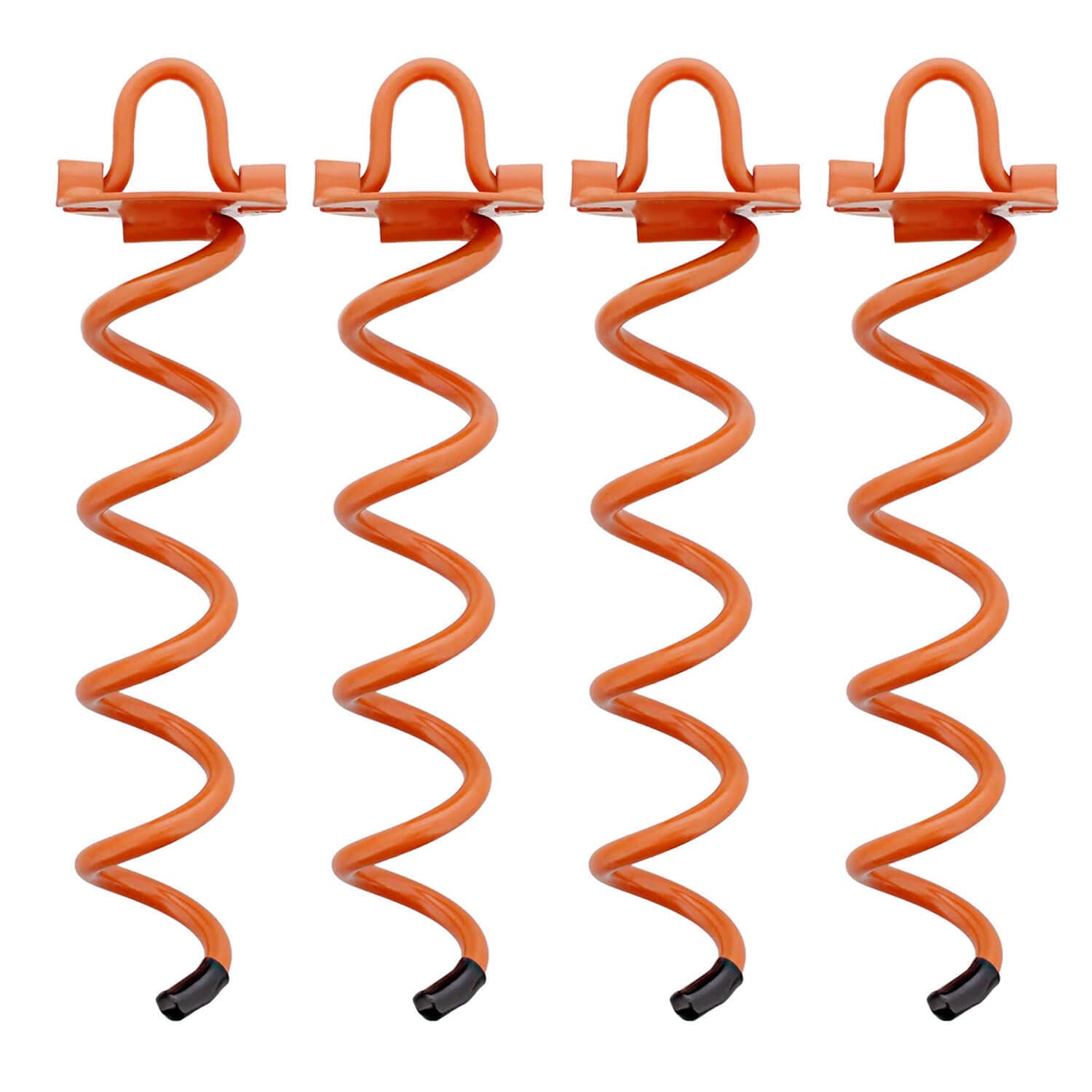 MOLPE 4-Pack Spiral Ground Anchor with Folding Ring 10 Inch, Heavy Duty Stakes for Trampoline, Tent, Car, Tarps, Canopy, Camping, Dog Tie Out Stakes, Ice Screw Anchors