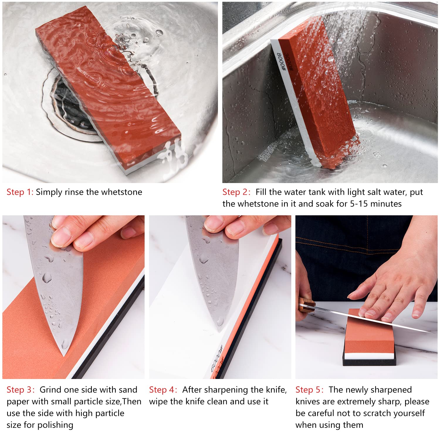 SD.TIANPENG Whetstone Knife Sharpening Stone Kit 400/1000&3000/8000 Grit 2 Side Professional Knife Sharpener Waterstone Set with Leather Strop, Polishing Compound, NonSlip Bamboo Base, Angle Guide