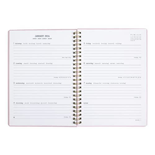 Letts Celebrate Weekly/Monthly Planner, 12 Months, January to December, 2024, Gold Twin-Wire Binding, A5 Size, 8.25" x 5.875", Multilingual, Rose (C082185-24)