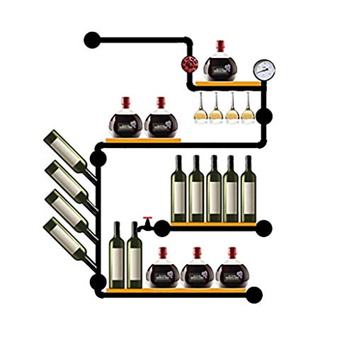 Wine Rack Loft Vintage Industrial Wind Rack Wrought Iron Wood Hose Rack Wall-Mounted Wine Rack Cup Holder Glassware Rack Wine Cooler 90 * 20 * 130cm
