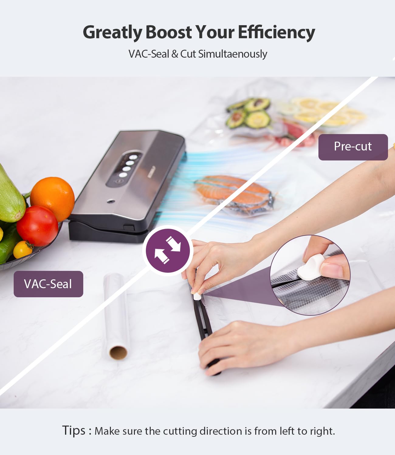 Vacuum Sealer Machine, with 8-in-1 Function& Detachable Tray& Cutter& 10 Bags, Food Vacuum Sealer Saver Machine for Food Storage & Sous Vide,Automatic Sealing Machine,EXT-VAC,Stainless Steel