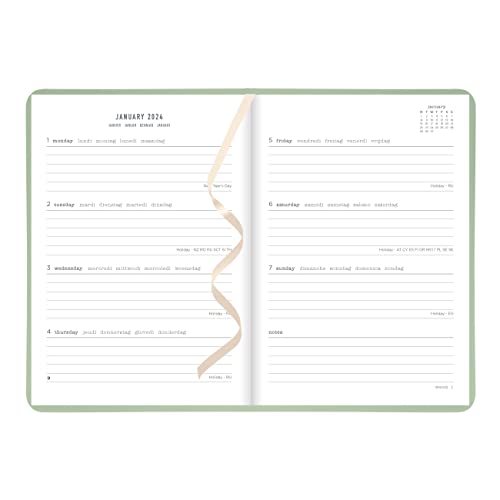 Letts Conscious Weekly/Monthly Planner, 12 Months, January to December, 2024, Sewn Binding, A5 Size, 8.25" x 5.875", Multilingual, Sage (C082396-24)
