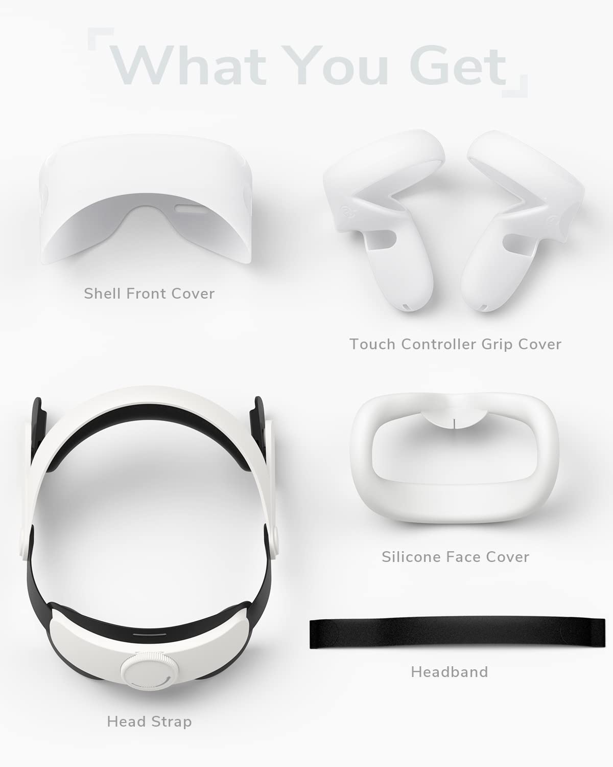 LUMYSPACE VR Accessory Set Compatible with Quest 2 Accessories Protective Cover, Adjustable Head Strap, Controller Grip Cover, Silicone Face Cover, VR Shell Cover(White)
