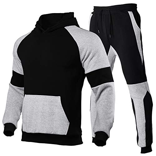 Mens Sweatsuits 2 Piece Hoodie Tracksuit Sets CasualColor Block Jogging Suits for Men (Black 2 , XL )
