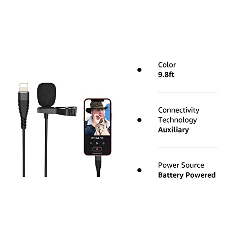 Mini Professional Lavalier Lapel Microphone Directivity Condenser Mic for 8/8 Plus 11/11 Pro 12/12 Pro, iPhone X/XS/XR, YouTube Vlogging Facebook Interview Livestream Video Recording (9.8ft)