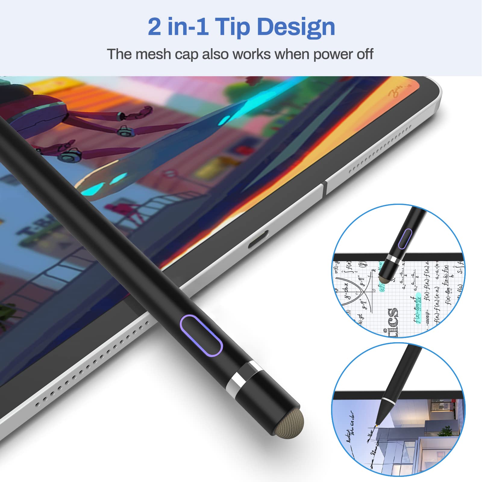 Stylus Pen for Touch Screens, Active Pencil Smart Digital Pens Fine Point Stylist Compatible with iPhone iPad Pro Air Mini and Other Tablets