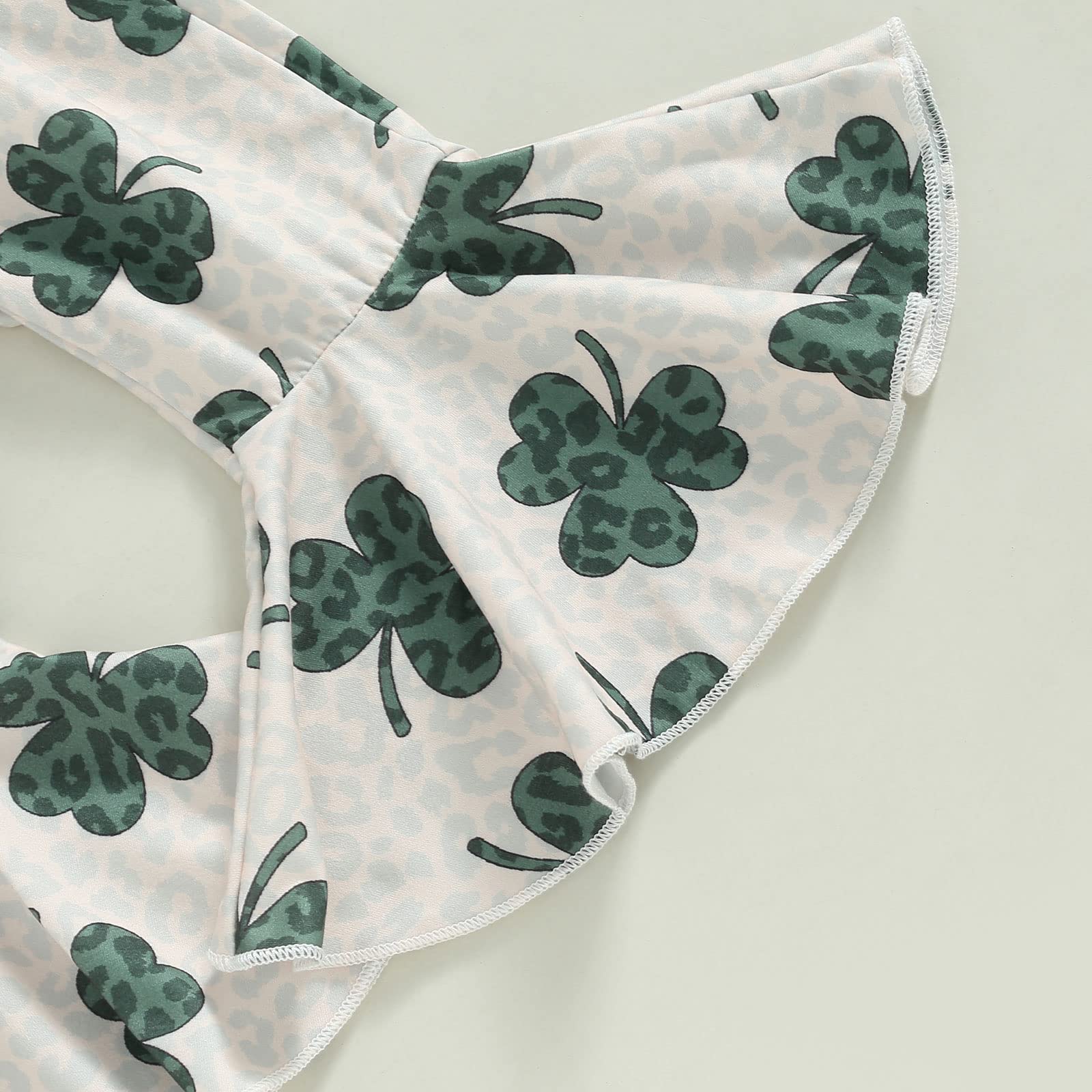 St. Patricks Day Baby Girl Outfit Ruffle Long Sleeve Romper Shamrock Flared Pants Headband 3Pcs Clothes Set (Apricot, 0-6 Months)