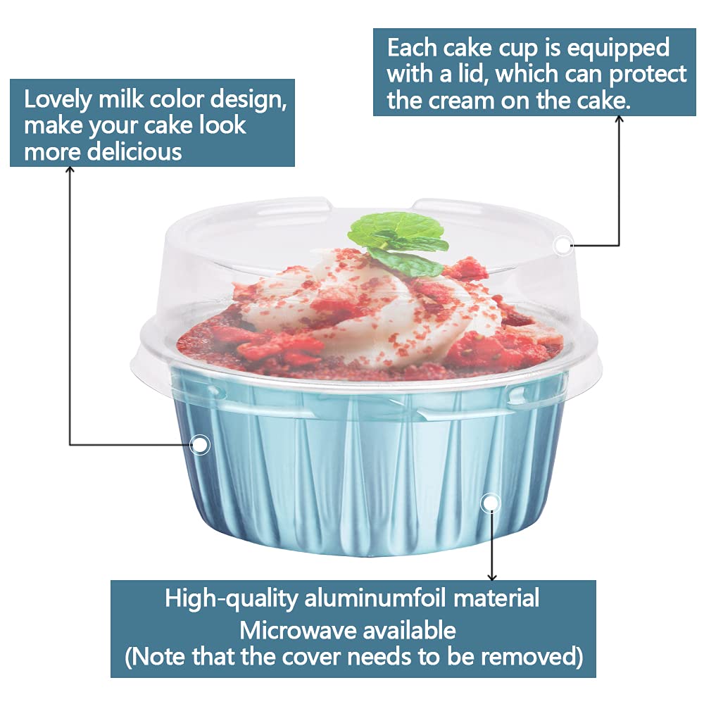 Ramekins with Lids, 25 pcs 5 oz Blue Foil Dessert Baking Cups Holders, Cupcake Liners for Baking โUtility Clear Pudding Cups for Wedding,Christmas,Kitchen,Birthday Party,Various Holiday Parties
