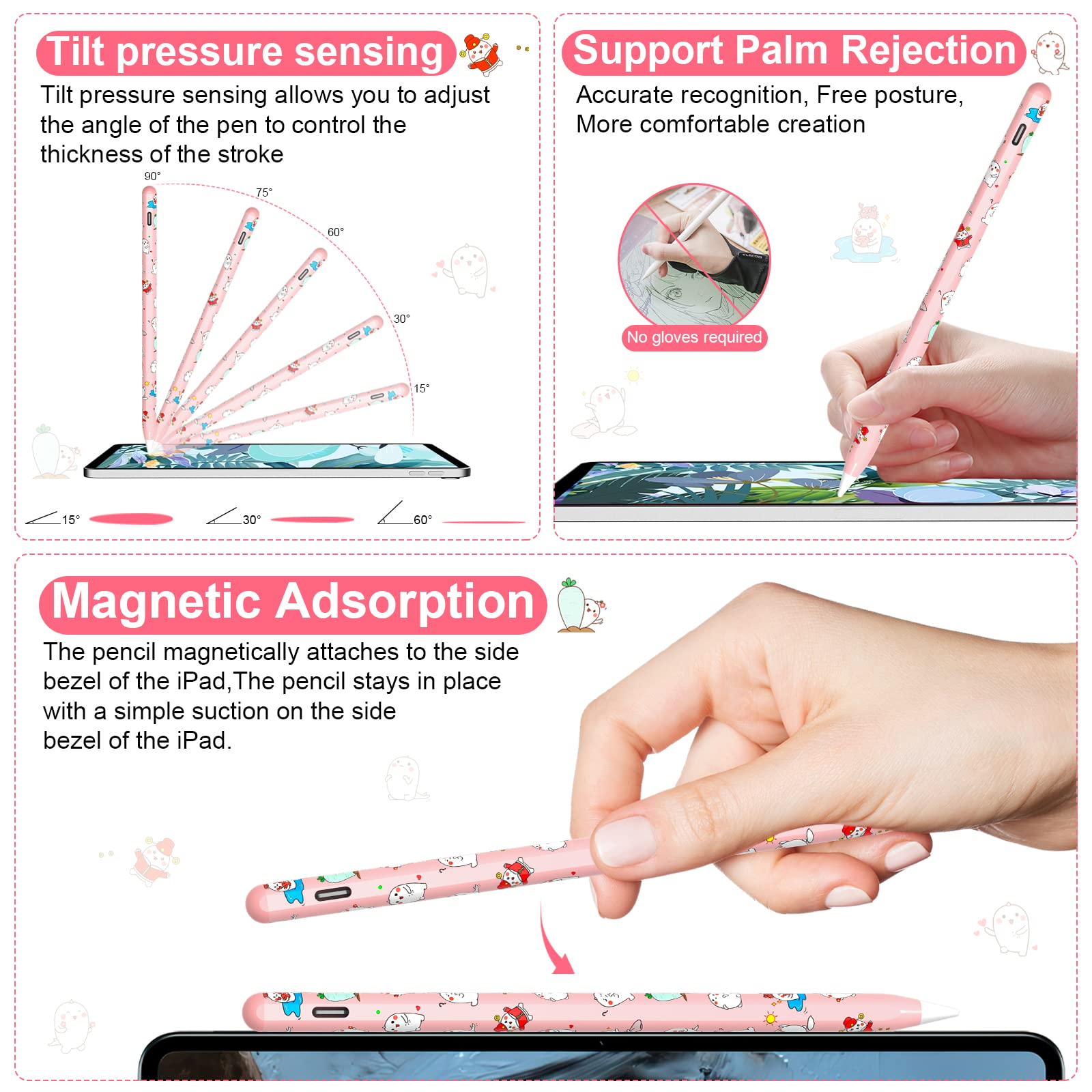 Stylus Pen for iPad,Compatible with Apple iPad 2018 and Later, iPad Pro 11&12.9 inch, iPad 6/7/8/9th, iPad Mini 5/6, iPad Air 3/4/5 Gen(Pink)