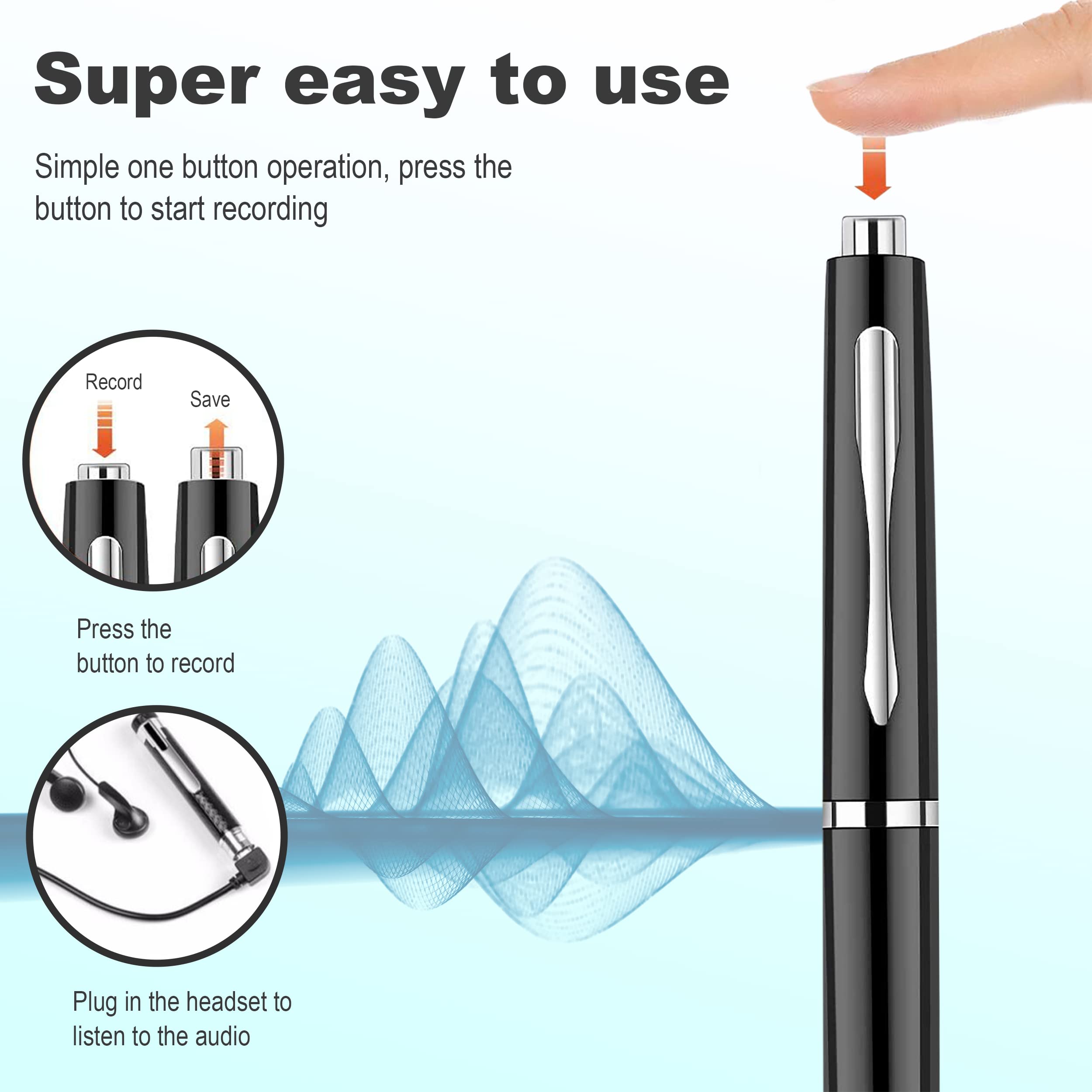 THEXLY Digital Voice Recorder - Voice Activated Pen Recorder for Lectures Meetings Classes, Mini spy Pen Recording Device Portable USB MP3 Playback, Wearable Recording Device