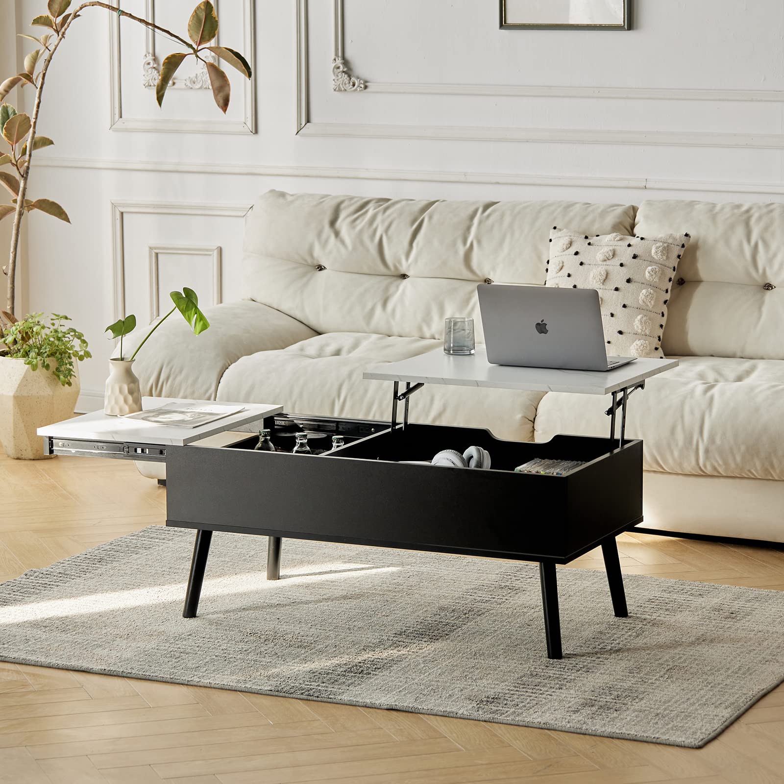 JanflyHome Lift Top Coffee Table, Coffee Table with Hidden Sliding Storage Drawer, Modern Coffee Desk for Living Room, 39.5 * 19.8 * 17.1 inch, White…