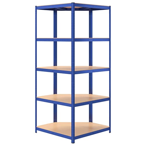vidaXL 5-Layer Corner Shelf in Blue - Steel & Engineered Wood Material - Ideal for Residential and Commercial Storage - Meets California Proposition 65 Standards