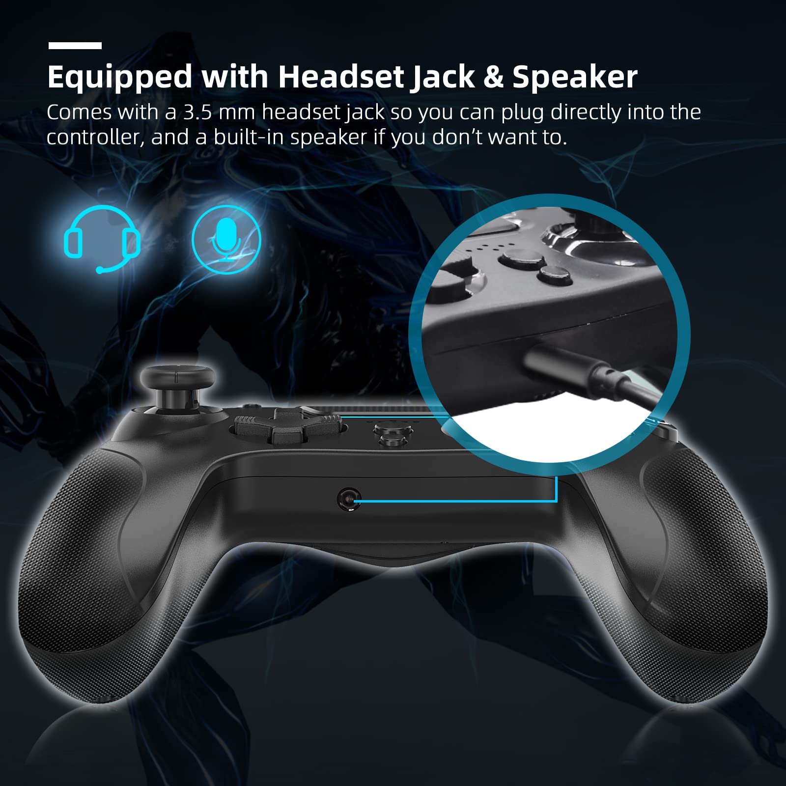NexiGo Q500 Elite PS4 Controller with Back Buttons, Turbo, Dual Vibration, Gyro Axis, Bluetooth, Programmable Buttons, Built-in Speaker, for PlayStation 4 / iOS14 / Android/PC, Black