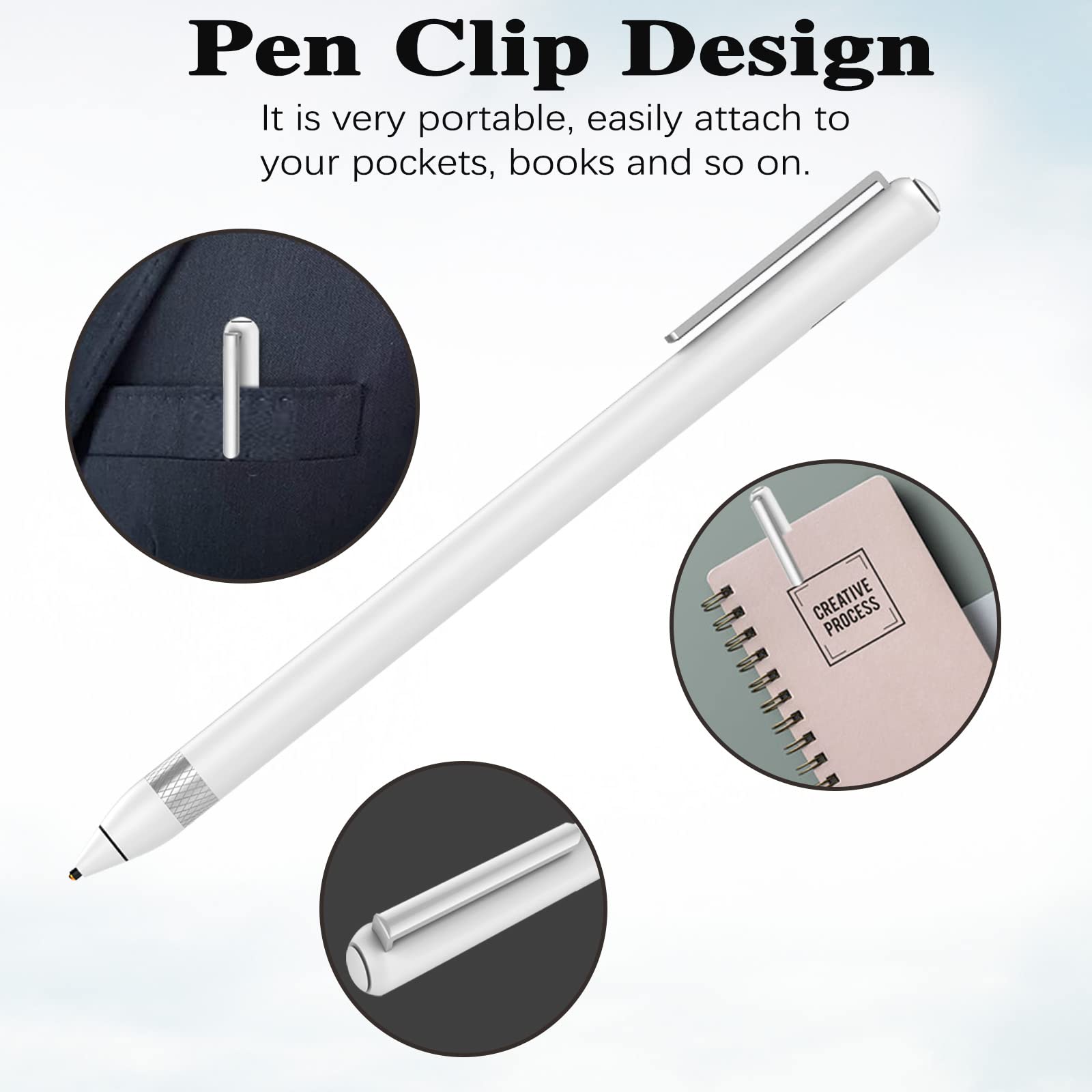 Stylus Pens for Touch Screens,Active Stylus Pen for iPad 1.4mm Ultra Fine Tip iPhone Stylus Writing&Drawing Compatible with iPad/Pro/Air/iPhone/iOS/Lenovo/Tablet and Other Touch Screen Devices(White)