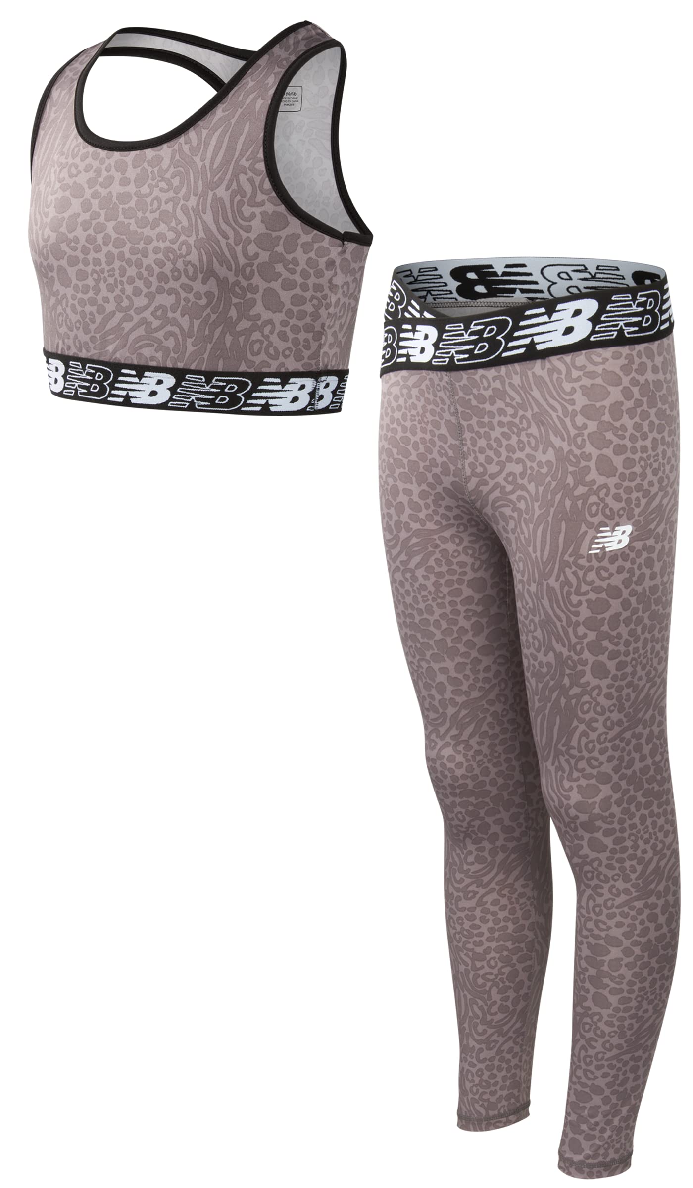 New Balance Girls' Active Legging Set - 2 Piece Performance Racerback Training Bra and Yoga Pants (7-16), Size 10/12, Zinc