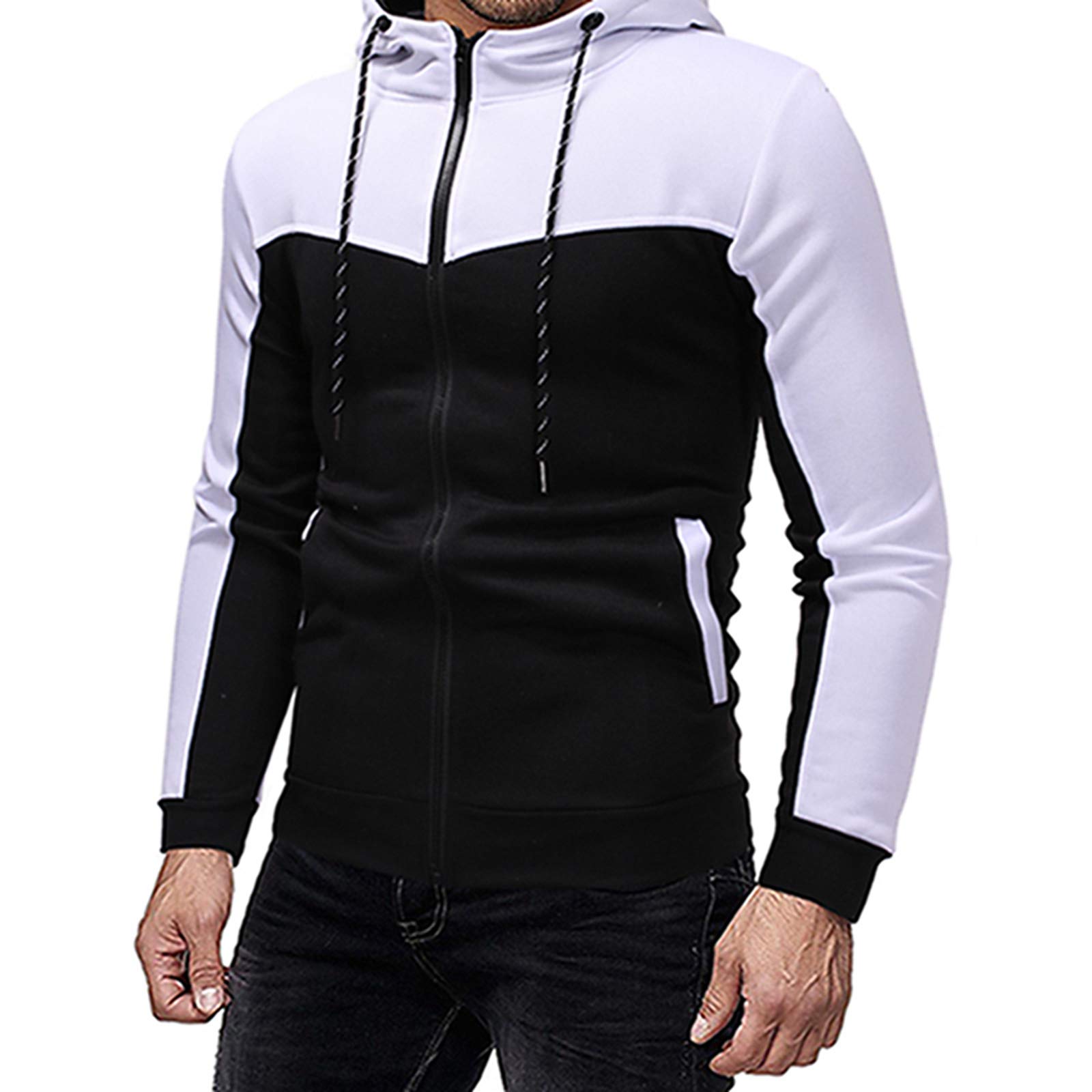 Mens Sweatsuits 2 Piece Hoodie Tracksuit Sets CasualColor Block Jogging Suits for Men (2-White Black, L)