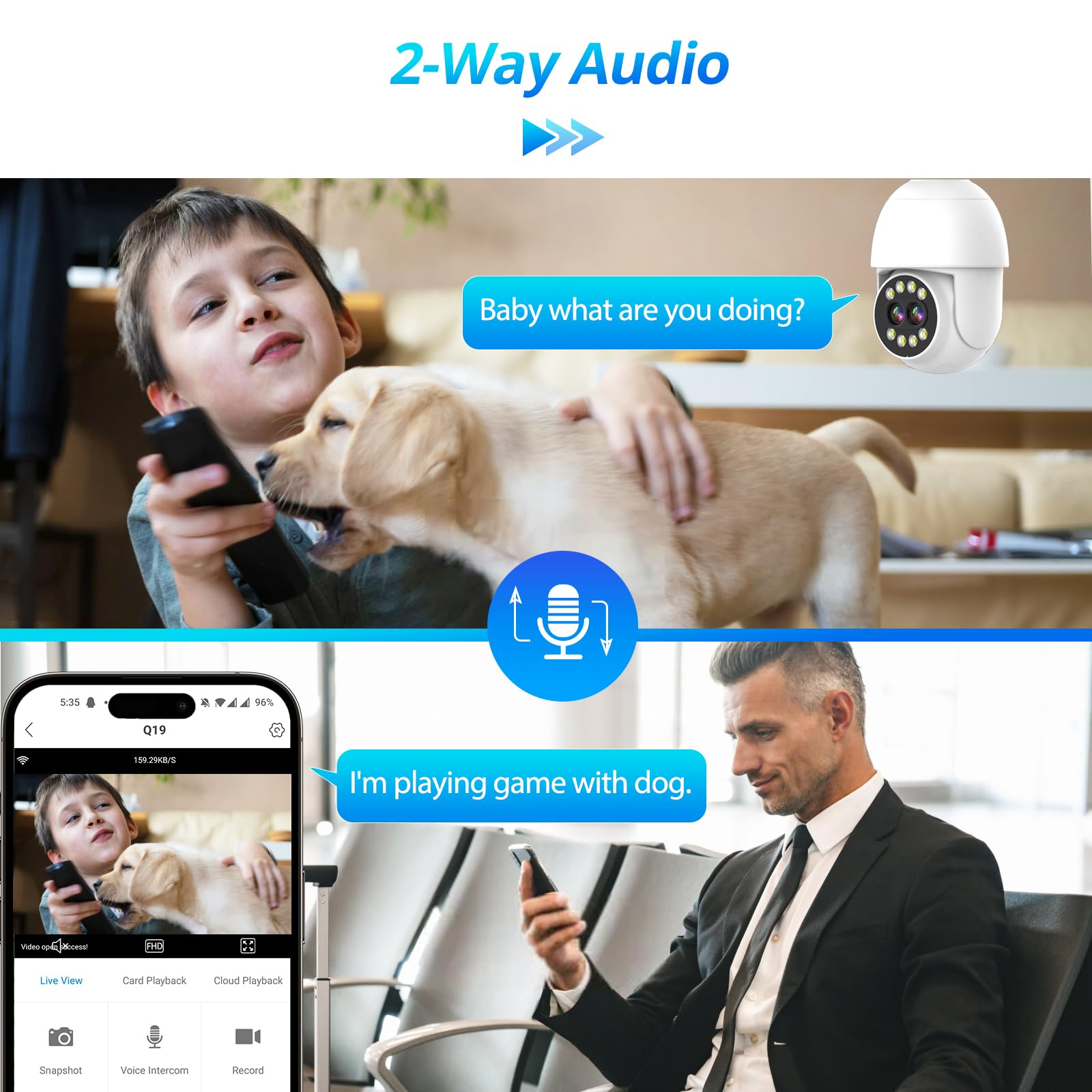 KERUI Upgraded Light Bulb Security Camera, 5X Zoom Dual Lens 4MP Wireless Cameras Indoor Outdoor, 2.4Ghz WiFi Light Bulb Camera with Color Night Vision, Motion Detection, Two Way Talk and Phone APP
