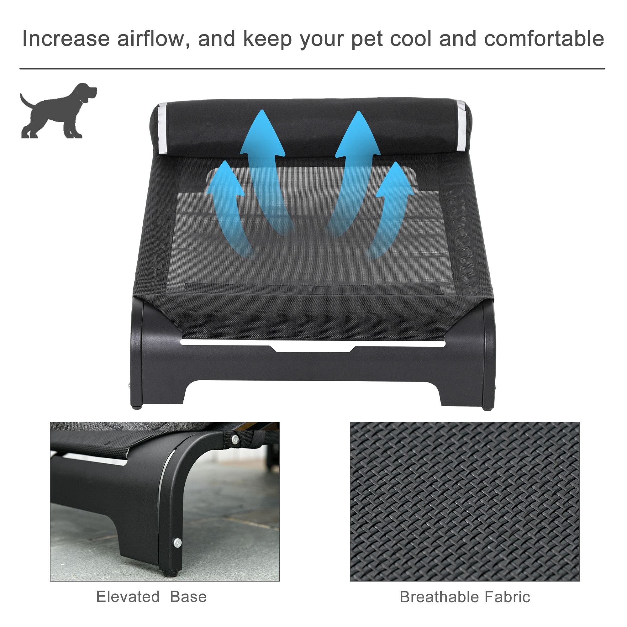 PawHut Elevated Dog Bed w/Removable Pillow, Raised Pet Bed w/Steel Frame & Breathable Mesh Fabric for Large and Medium Sized Dogs, Black