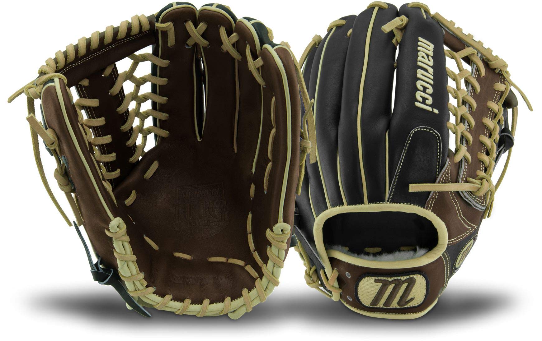 Marucci MFGHG1275T-KR-LH Honor The Game Series Baseball Fielding Gloves, Black/Gumbo, 12.75"