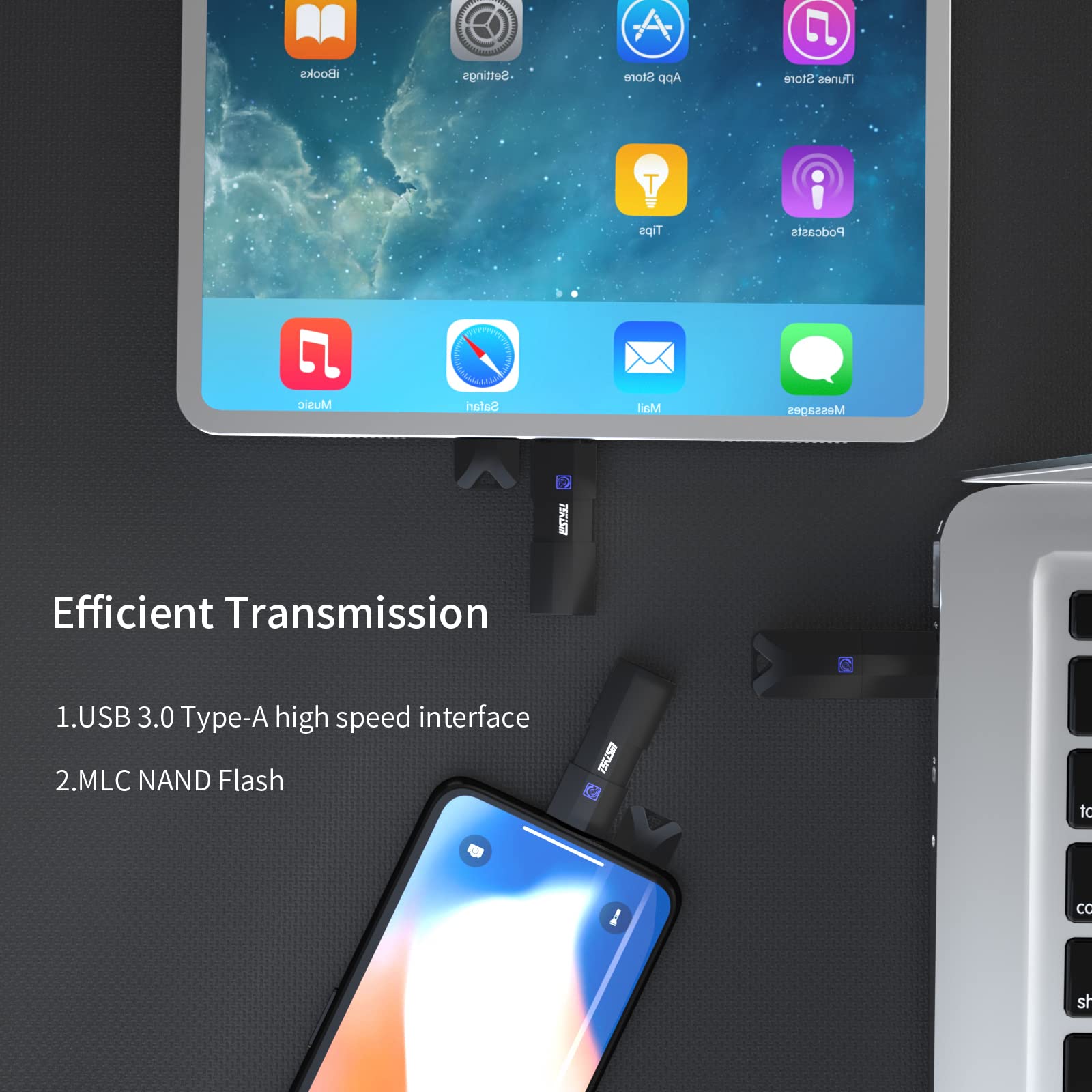 TEKISM MFi Certified 128GB Photo Stick for iPhone Flash Drive,USB Memory Stick Thumb Drives High Speed USB Stick External Storage Compatible with iPhone/iPad/iPod/PC