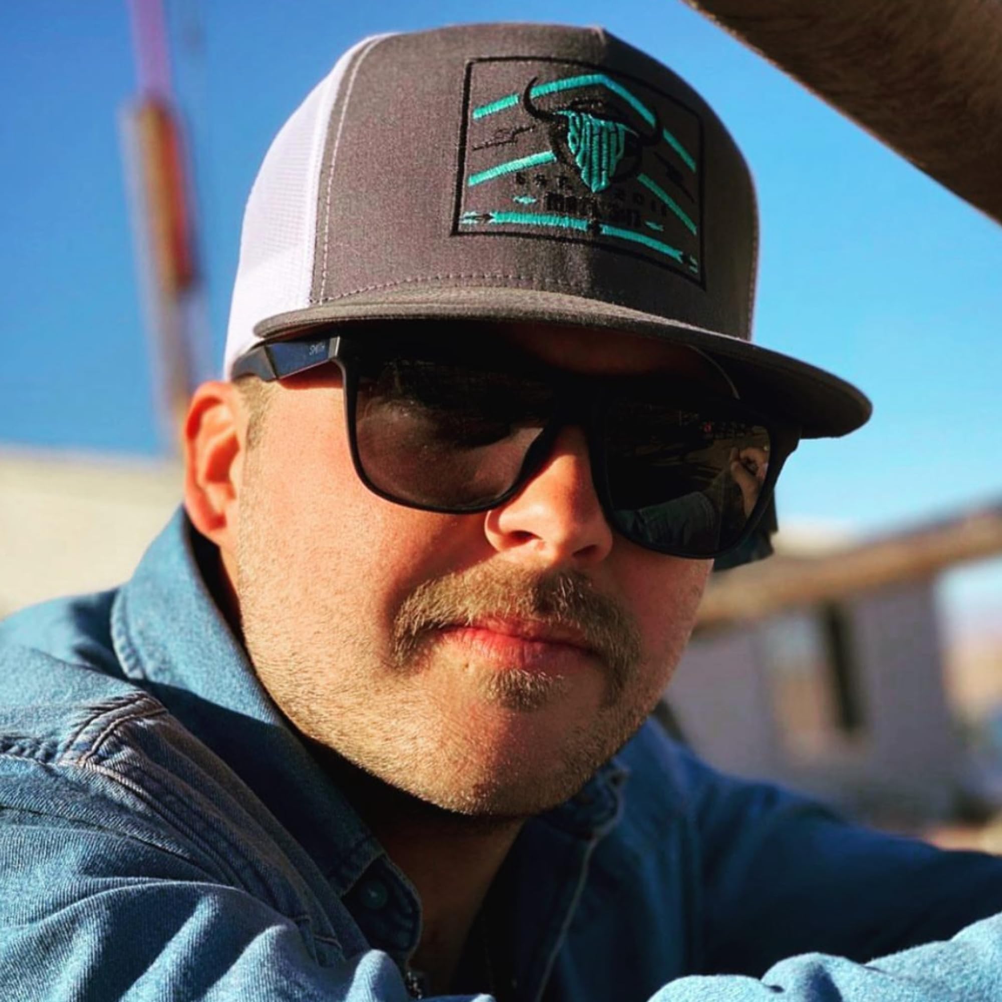 Salty Rodeo Turquoise Lightning Hat - Tall Crown Grey Yupoong Snapback Western Wear Snapback - One Size Fits Most