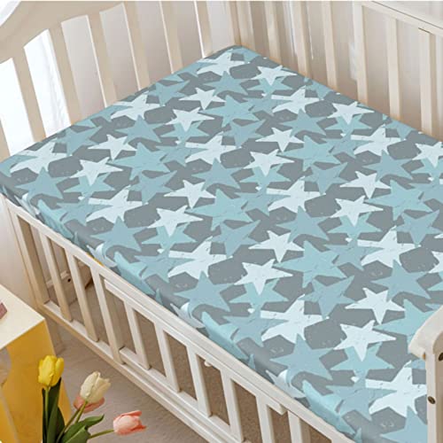 Star Themed Fitted Mini Crib Sheets,Portable Mini Crib Sheets Soft & Stretchy Fitted Crib Sheet-Crib Mattress Sheet or Toddler Bed Sheet,24β x38β,Seafoam and Baby Blue